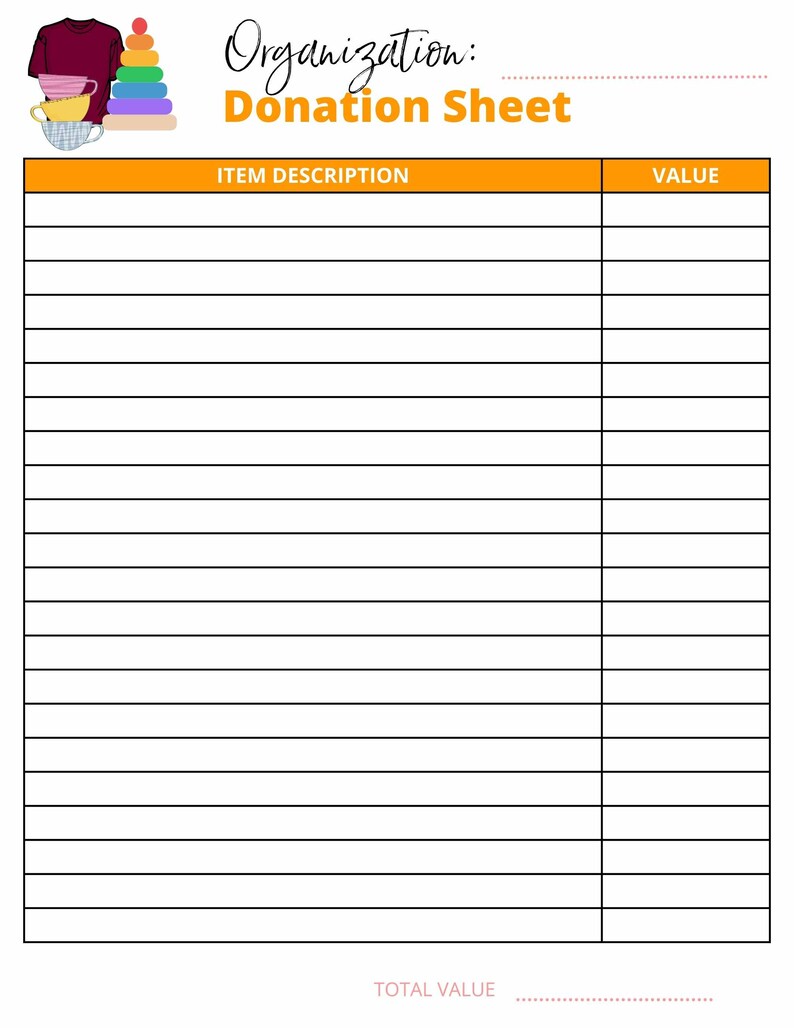 Donation Tracker Printable Household Item Donation Tracker - Etsy
