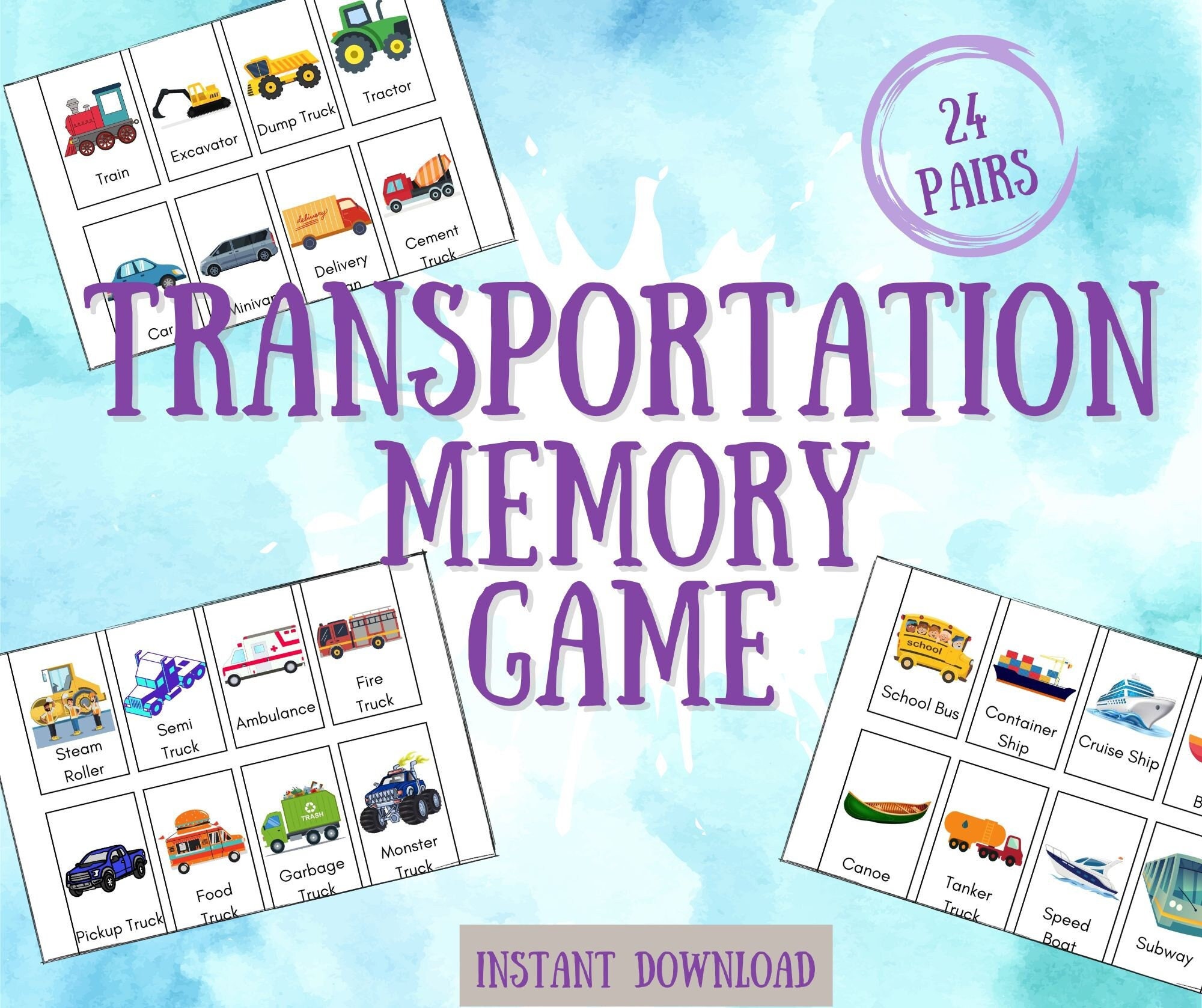 Printable Transportation Themed Memory Game | Fun and Educational Game ...