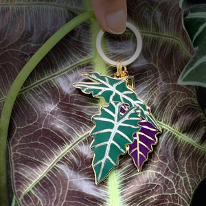 Alocasia Polly Leaf Keychain: 18K Gold Plant Charm - Etsy