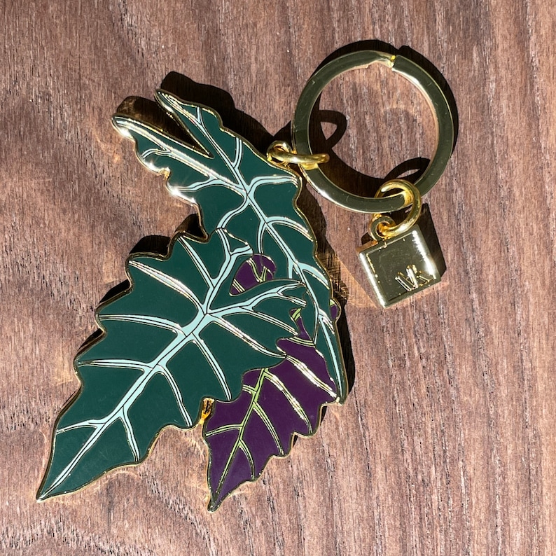 Alocasia Polly Leaf Keychain: 18K Gold Plant Charm - Etsy