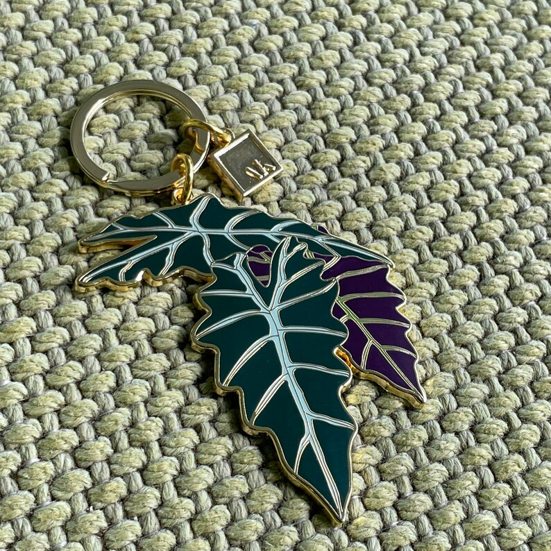 Alocasia Polly Leaf Keychain: 18K Gold Plant Charm - Etsy