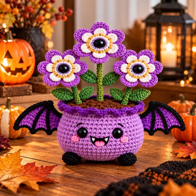 Purple Bat Flower Pot Amigurumi Crochet Pattern (PDF) - Etsy