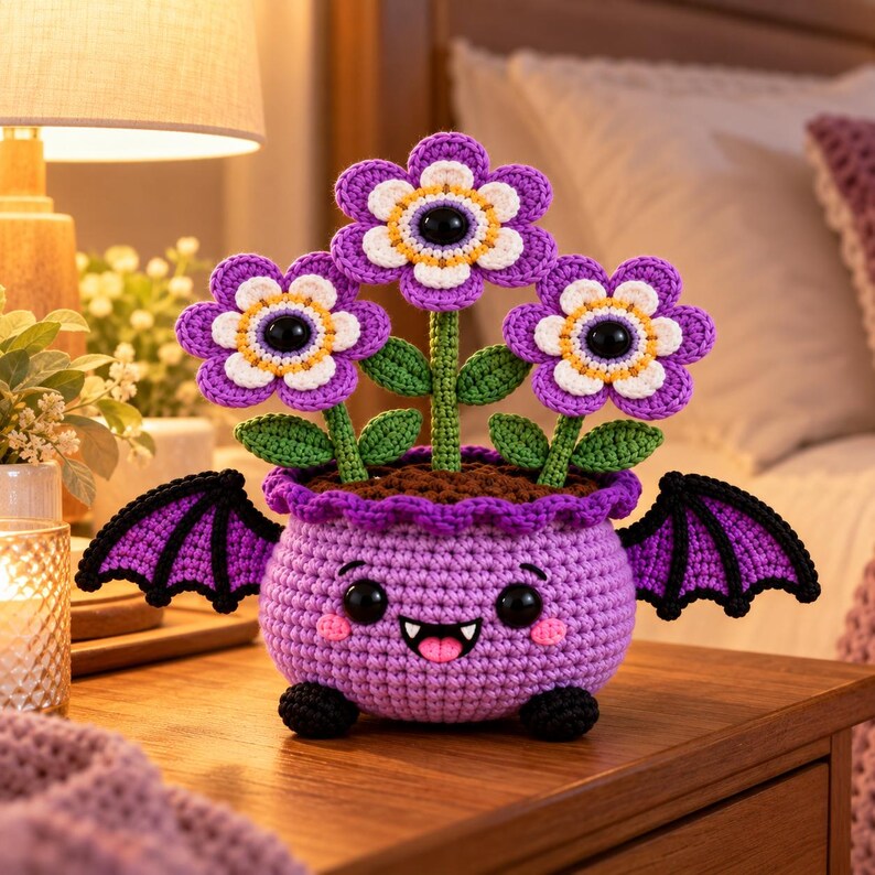 Purple Bat Flower Pot Amigurumi Crochet Pattern (PDF) - Etsy