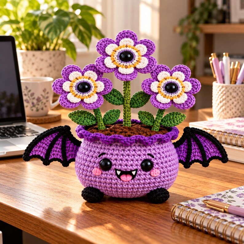 Purple Bat Flower Pot Amigurumi Crochet Pattern (PDF) - Etsy