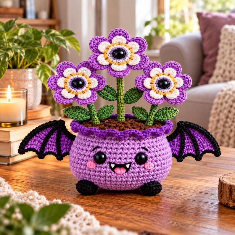 Purple Bat Flower Pot Amigurumi Crochet Pattern (PDF) - Etsy
