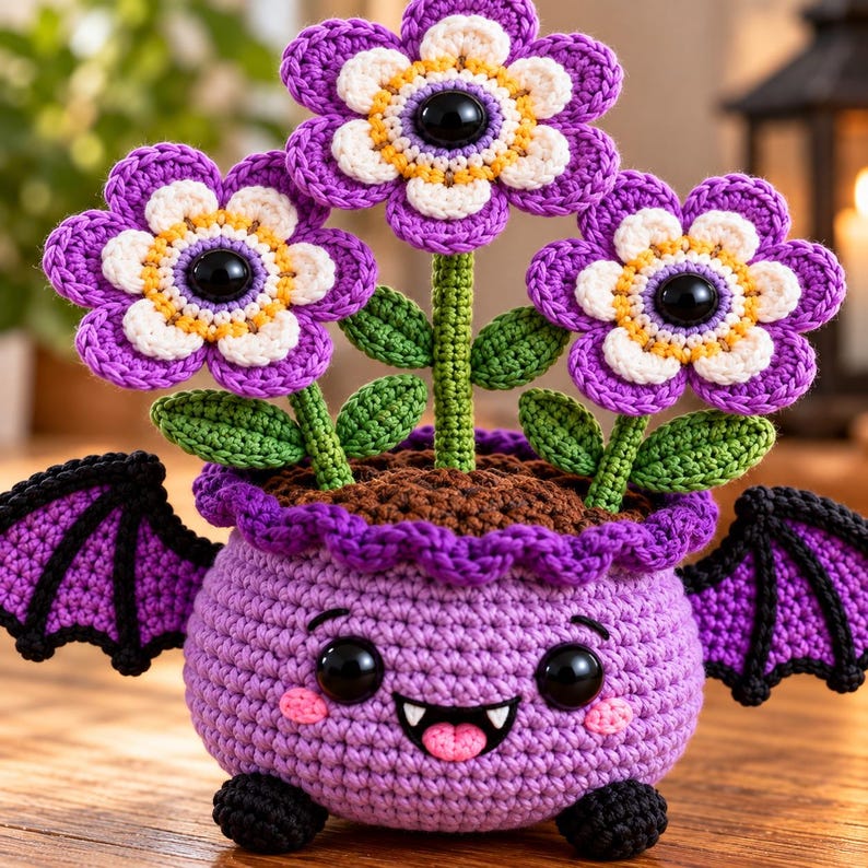 Purple Bat Flower Pot Amigurumi Crochet Pattern (PDF) - Etsy
