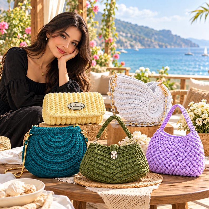 Crochet Bag Pattern Bundle, 5 Handbag PDF Patterns, Shoulder Mini Shell ...