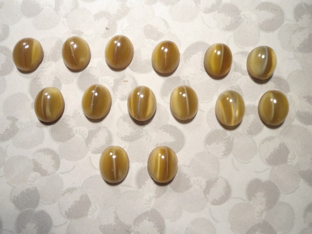 14 West German Glass Topaz 10x8mm Cats Eye Striped Stones - Etsy