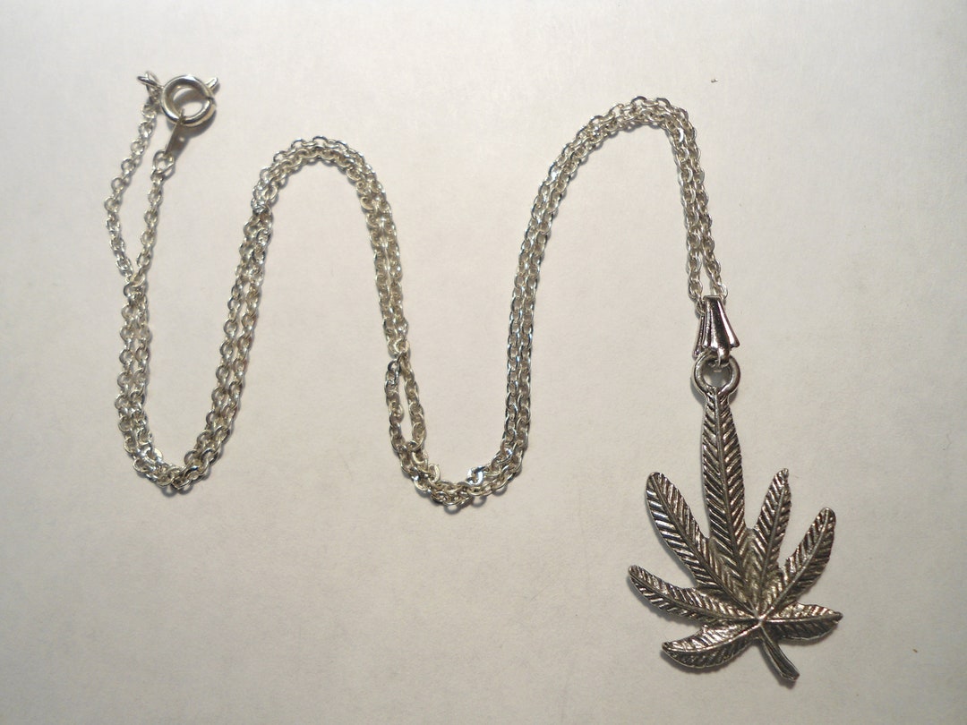 1 Silverplated Pot Leaf Marijuana Leaf on an 18" Silverplated Chain - Etsy
