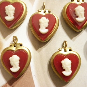 6 Brass Heart Lockets With Red Cameo - Etsy