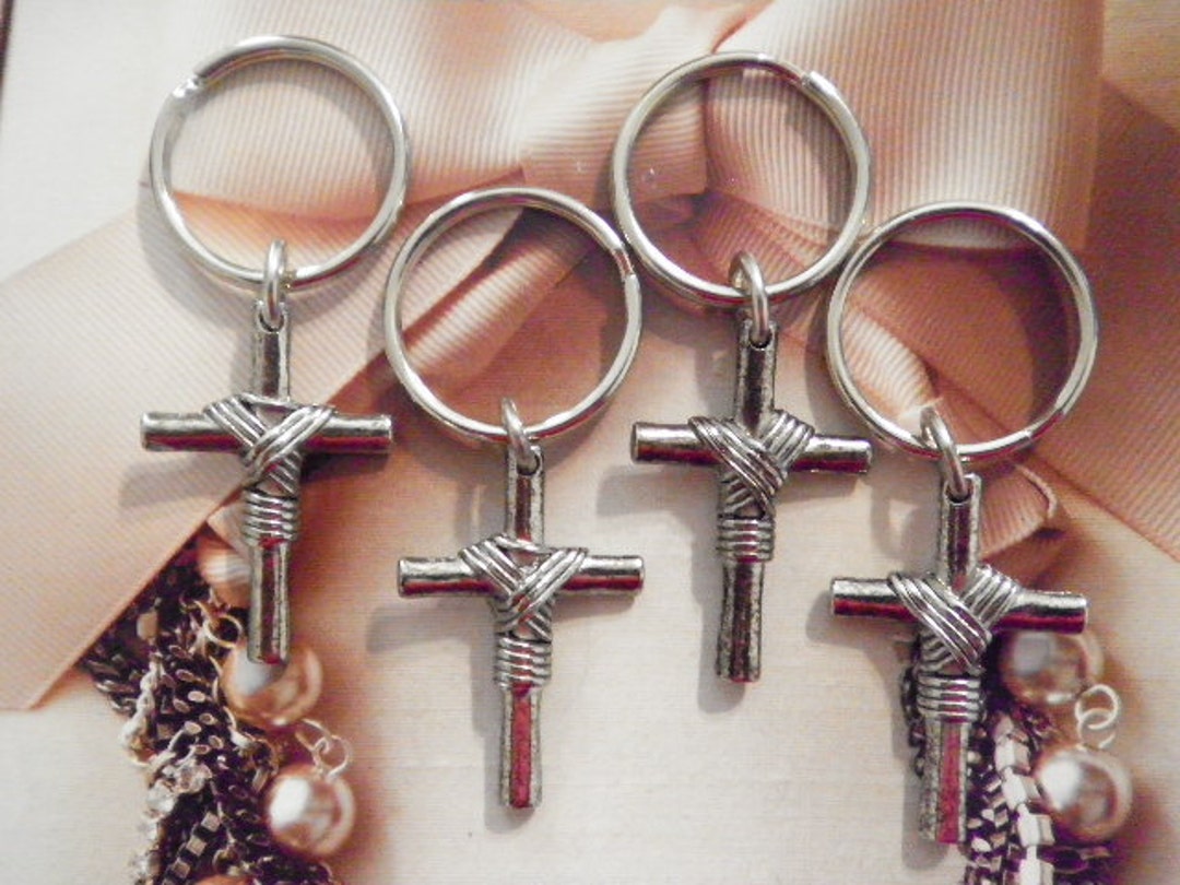 4 Silverplated Key Rings With Cross - Etsy
