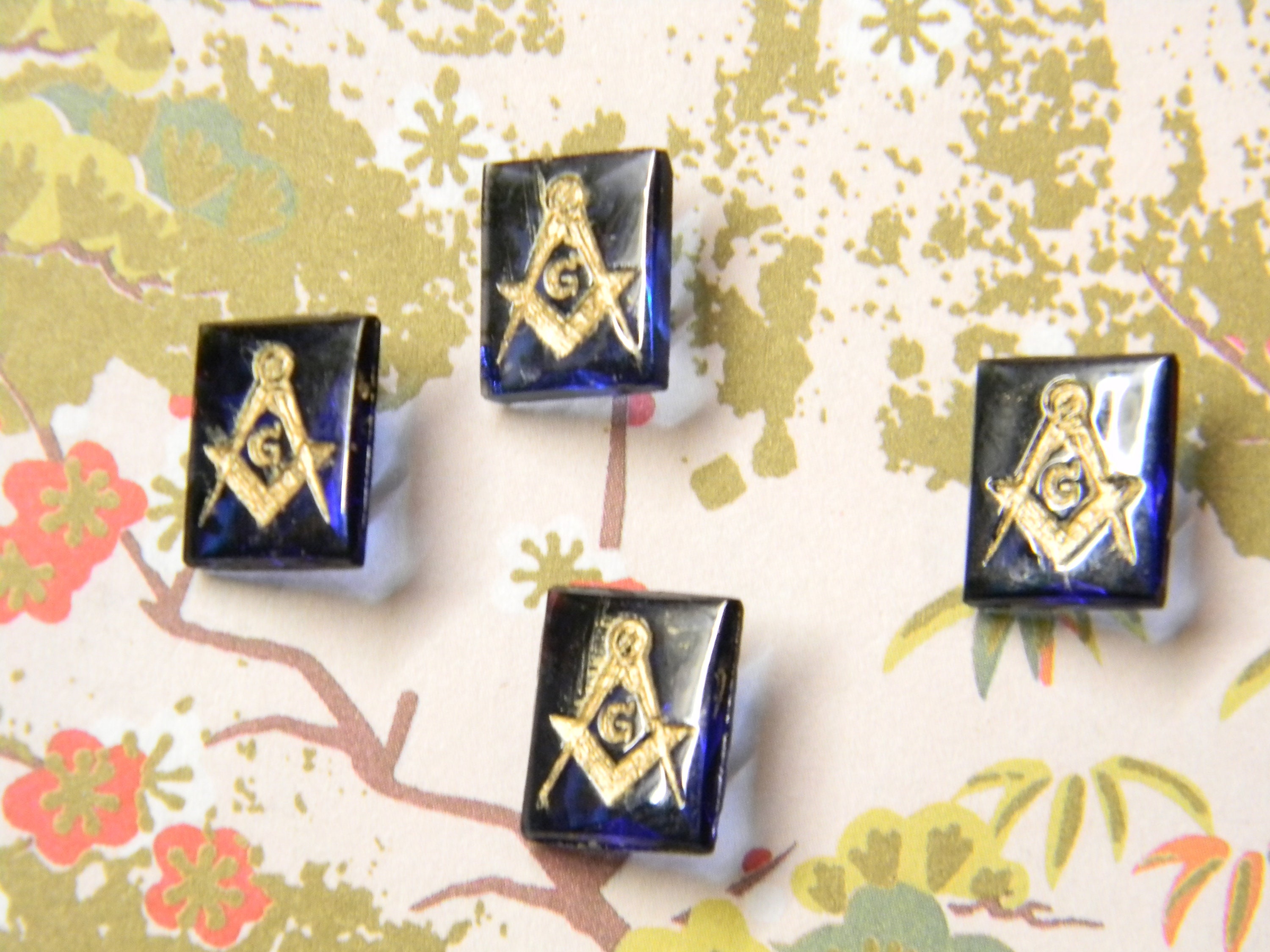 4 Masonic West German Glass 12x10mm Sapphire Blue Faceted | Etsy