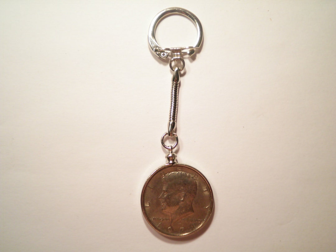 1 Vintage Silverplated Serpentine Key Chain With Kennedy Half Dollar - Etsy