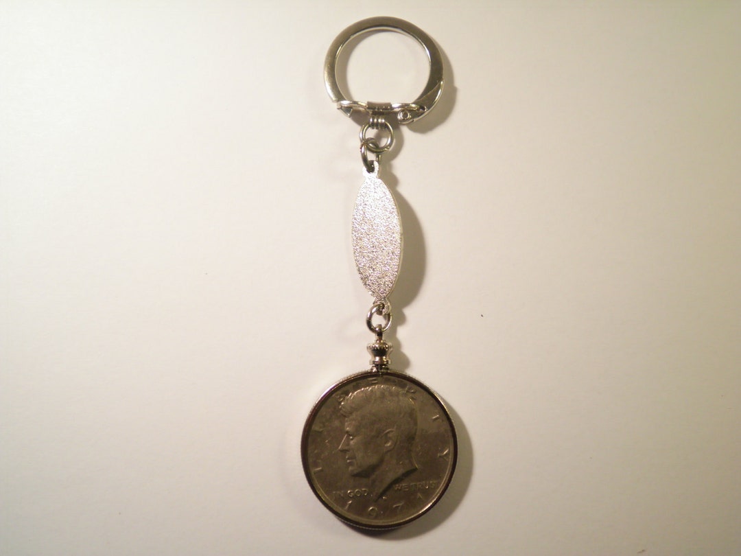 1 Silver Plated Coin Bezel Key Chain With U.S. Kennedy Half Dollar ...