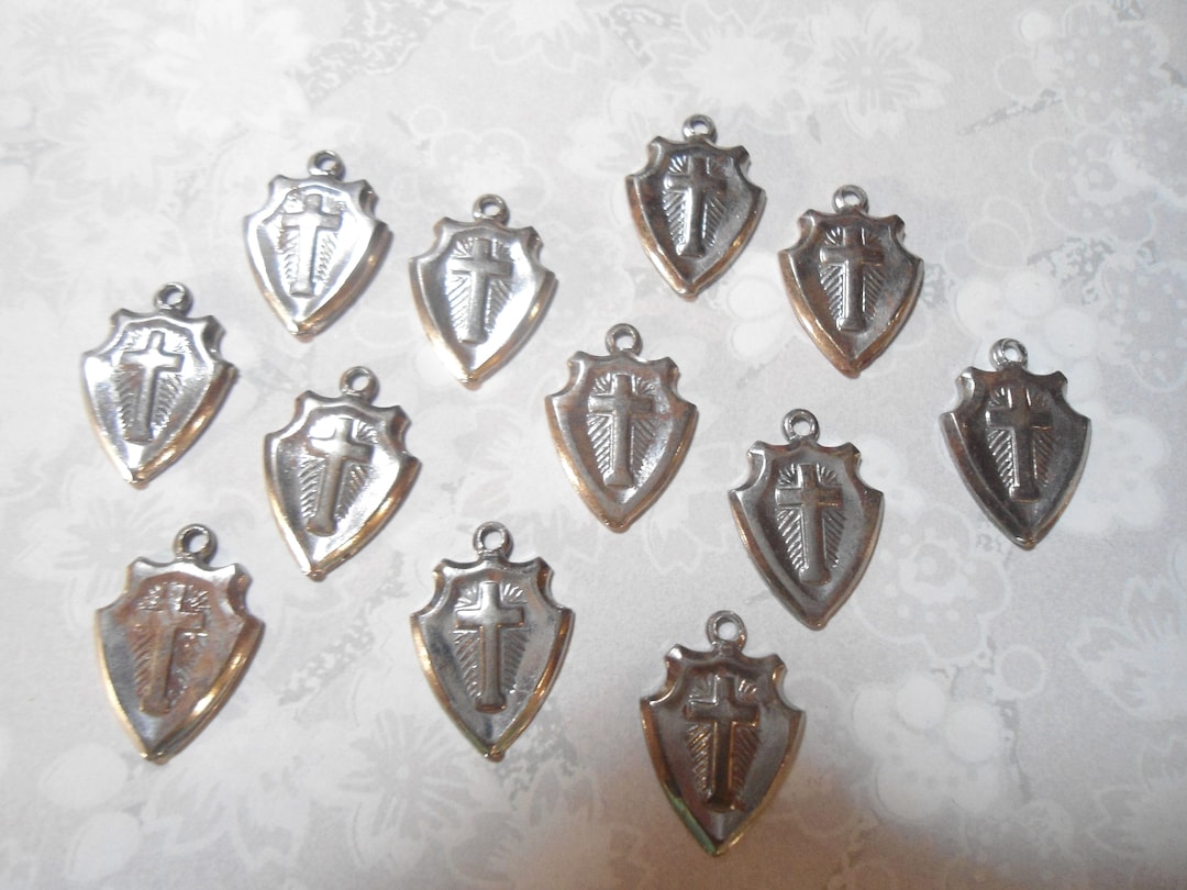 12 Silverplated 16mm Cross in a Shield Charms - Etsy