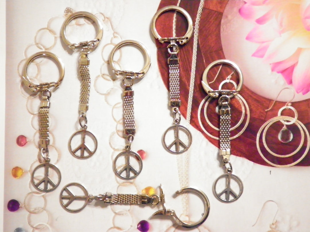 6 Vintage Silver Plated Key Rings With Peace Sign - Etsy