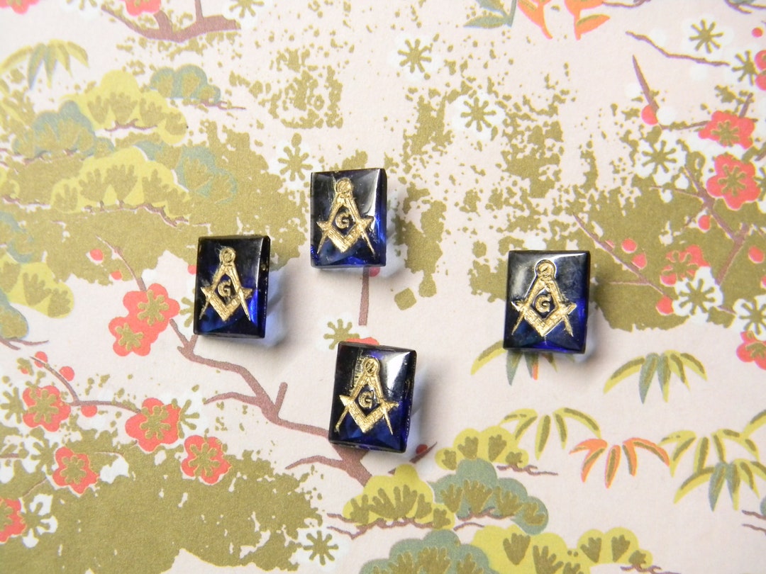 4 Masonic West German Glass 12x10mm Sapphire Blue Faceted Masonic ...