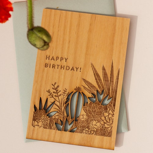 Desert Garden Wooden Birthday Card personalized Birthday - Etsy