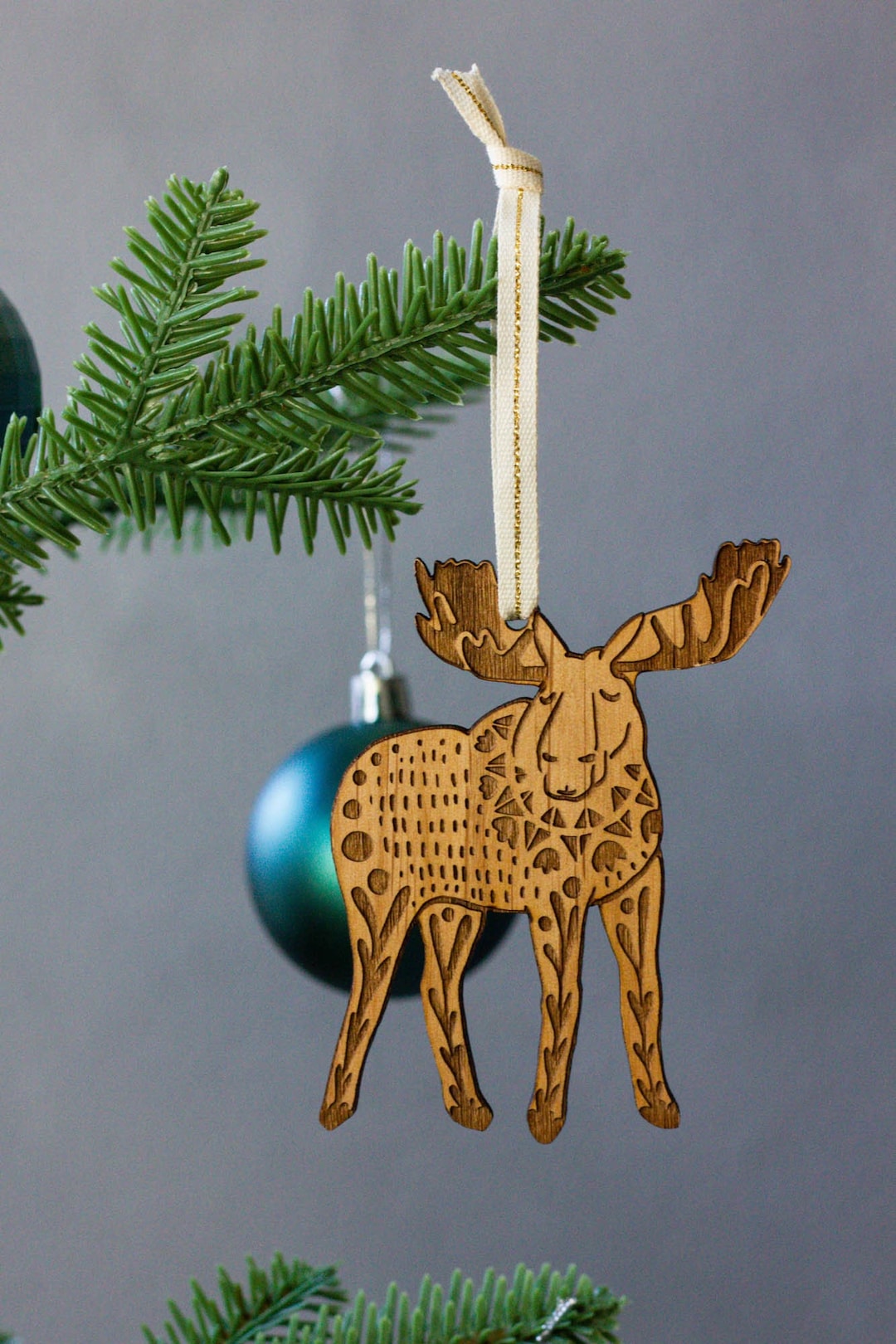 Moose Folk Art Wood Ornament [alaska Ornament, Moose Gift, Stocking ...