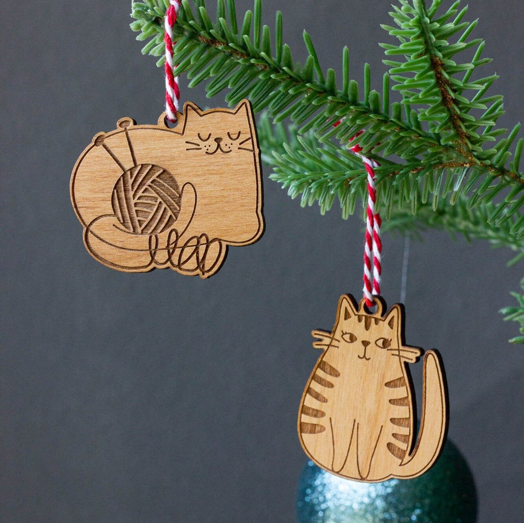 Mini Cat Ornaments (set of 6) - [mini Cat Wooden Ornaments, Cute Cats ...