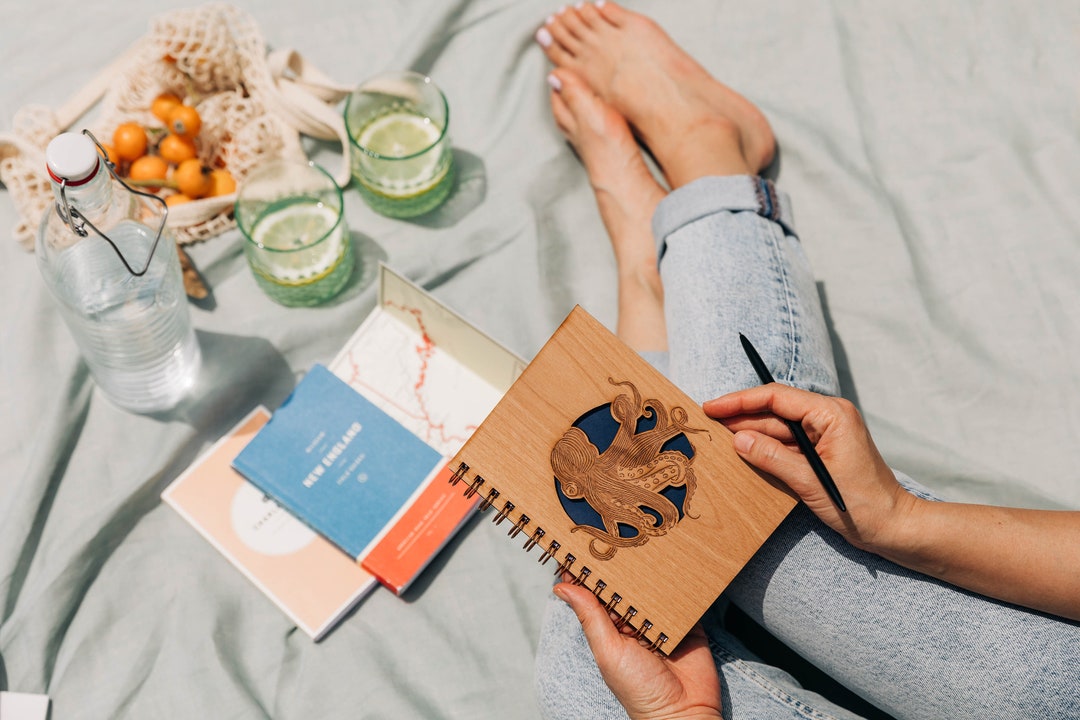 Wood Octopus Journal [octopus Notebook, Sketchbook, Spiral Bound, Blank ...