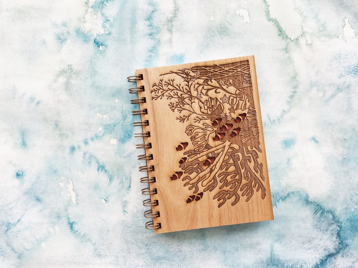 Coral Reef Wood Journal notebook Sketchbook Spiral Bound - Etsy