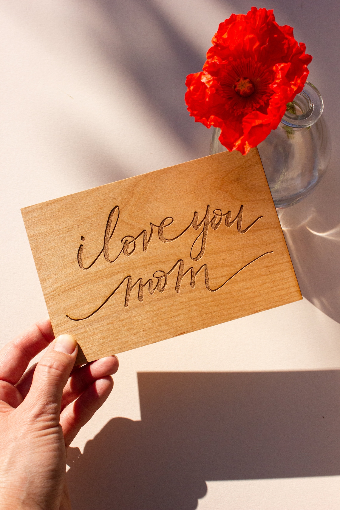 I Love You Mom Cursive Wood Mother's Day Card - Etsy