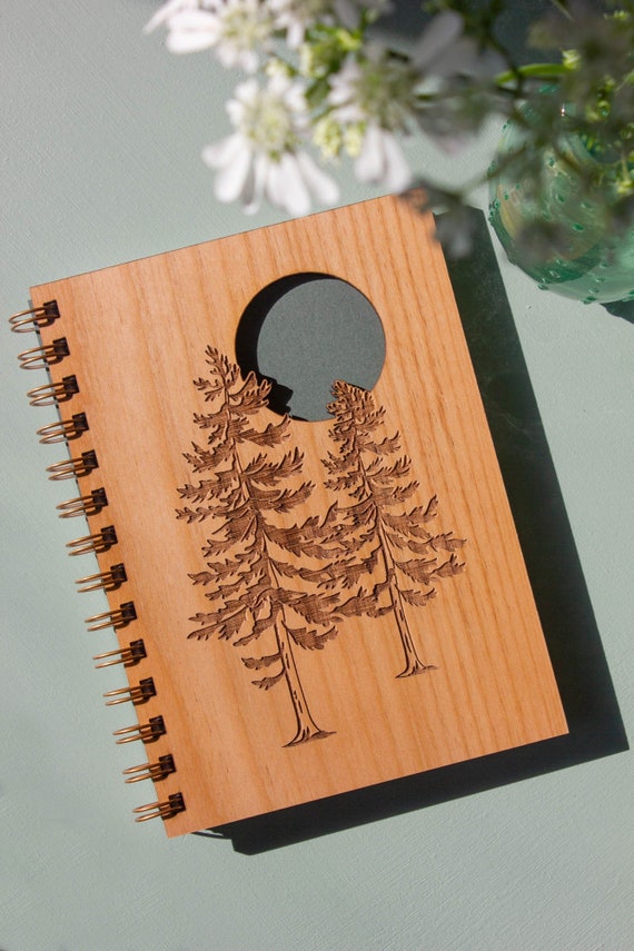 Evergreen Trees Wood Journal spiral Notebook Sketchbook - Etsy