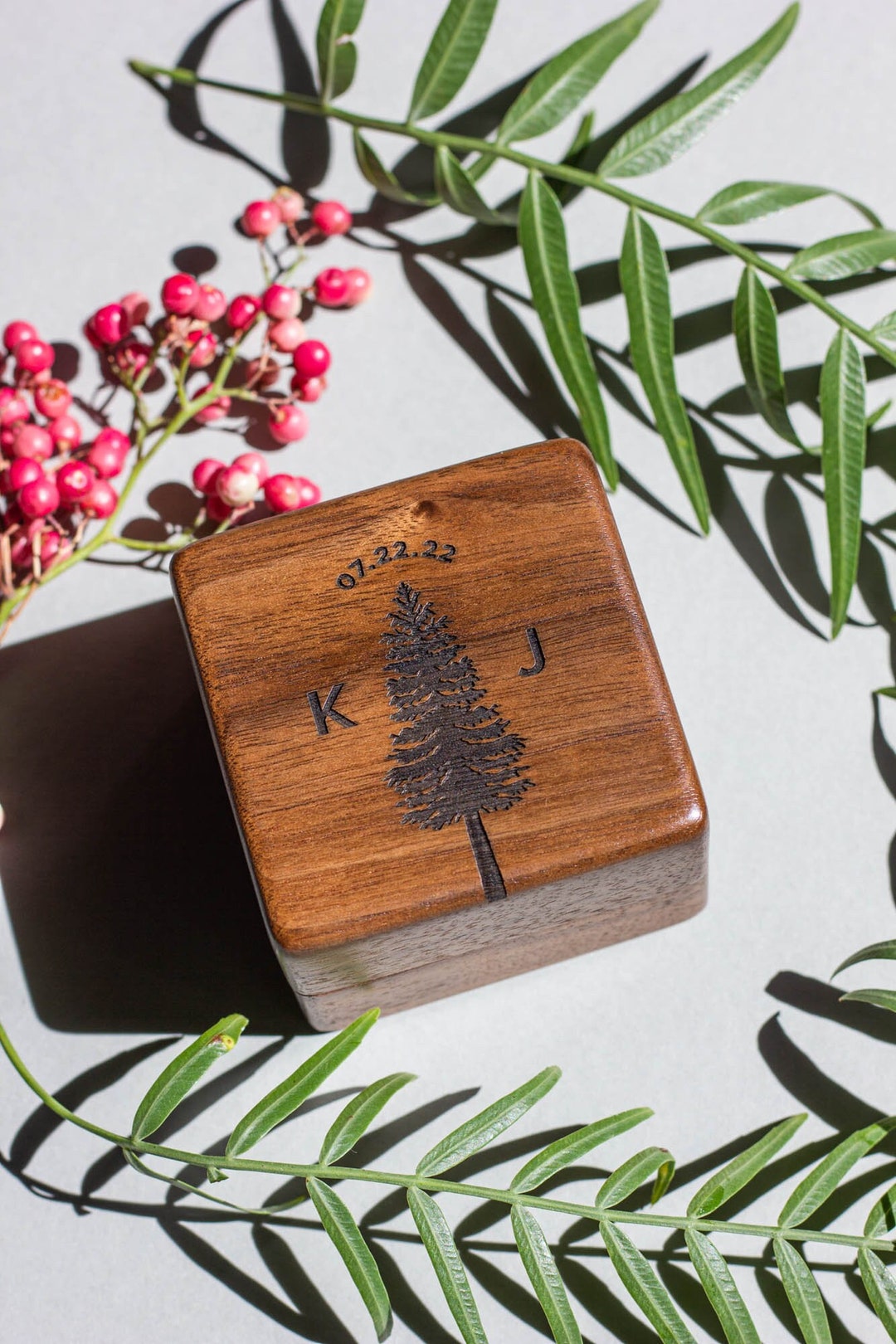 Evergreen Tree Wood Personalized Ring Box [wedding Ring Holder, Wedding ...