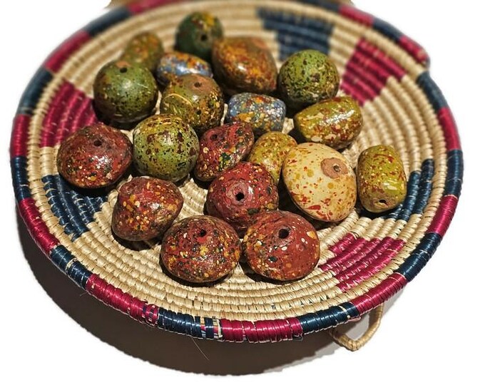 19 Colorful Artisan Clay Beads From Africa, African Beads, Focal Beads ...