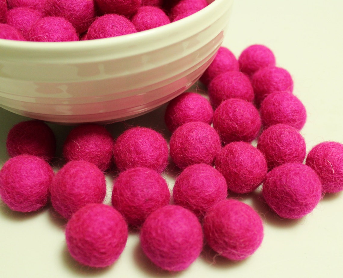 Hot Pink Felt Balls From Nepal, Organic Wool Balls for Garlands, Ethnic ...