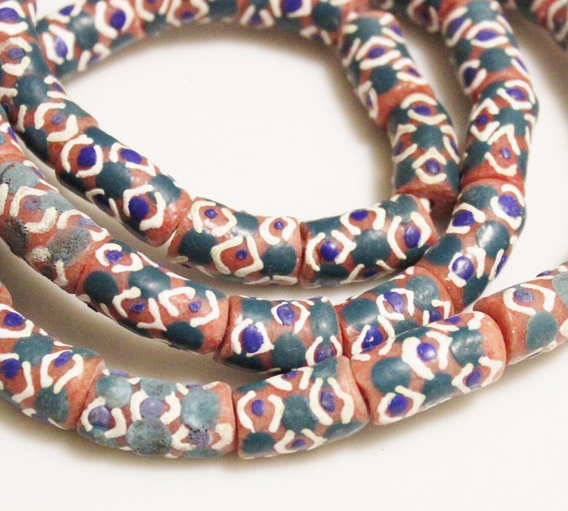 10 African Glass Beads Made in Ghana, Ethnic Beads, Colorful Recycled ...