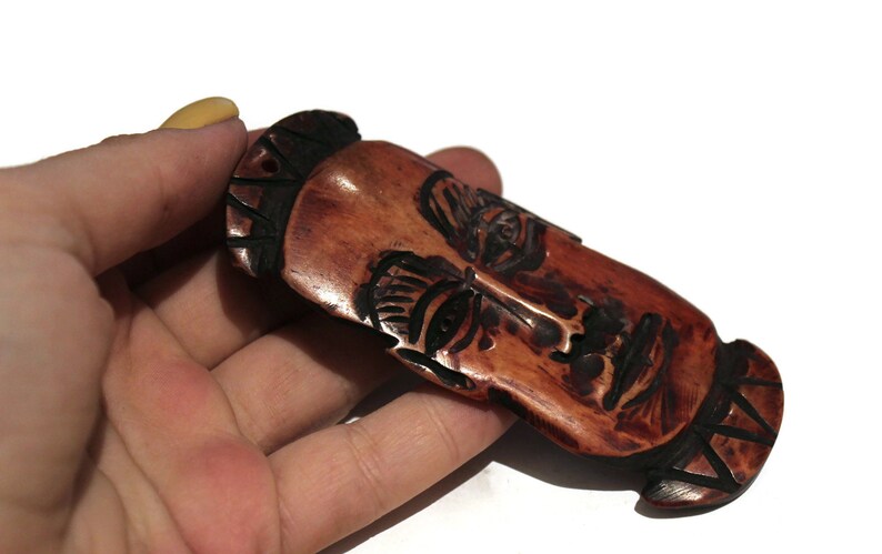 Unique Carved Bone Face Mask Pendant From Africa 100X42 Mm, Ethnic ...