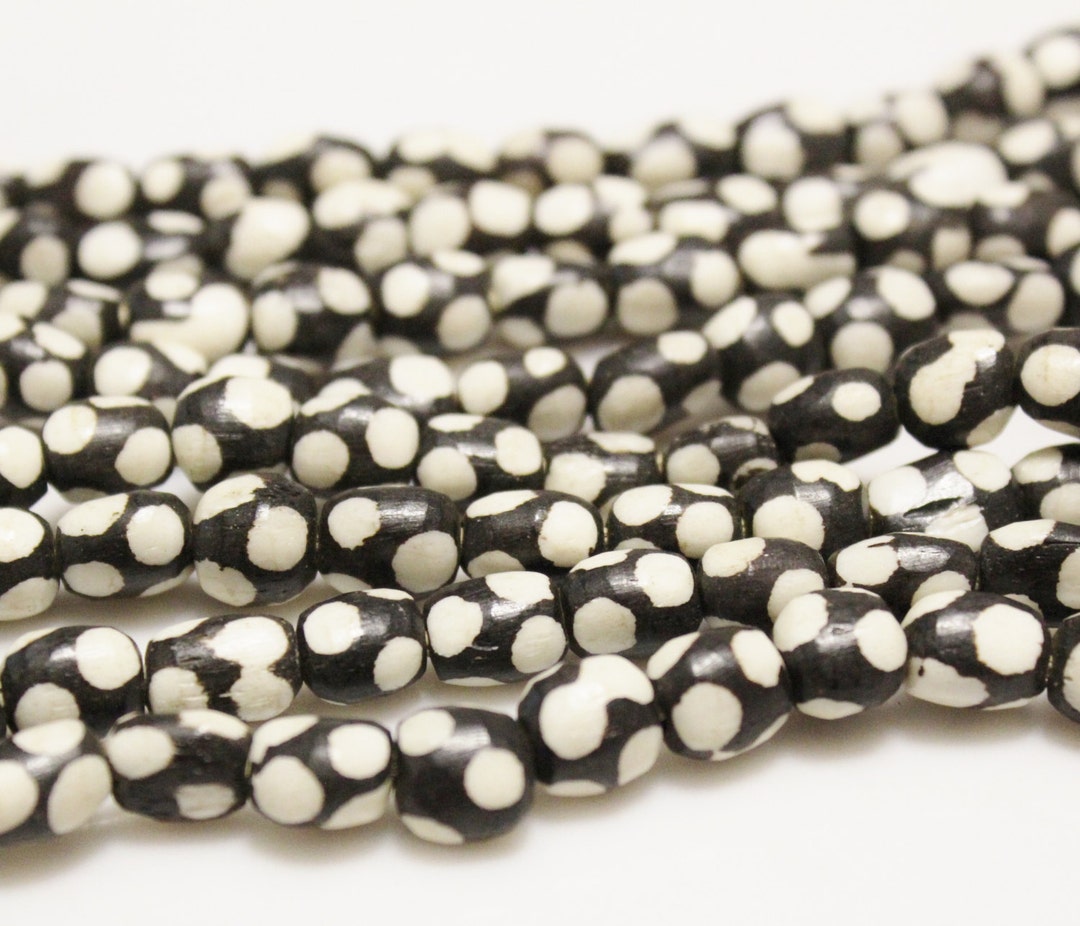 African Polka Dot Bone Beads, Black and White Beads, Ethnic Jewelry ...