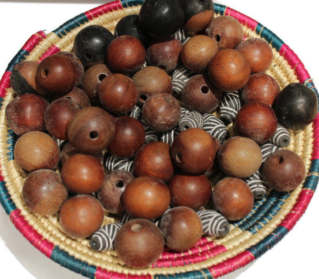 69 African Wood and Clay Bead Assortment, Ethnic Beads, Organic Beads ...