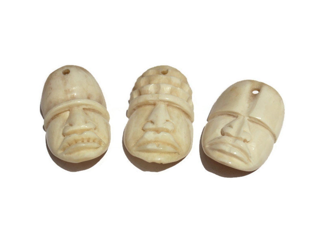 3 African Face Pendants Made of Bone, African Jewelry Supplies, Ethnic ...