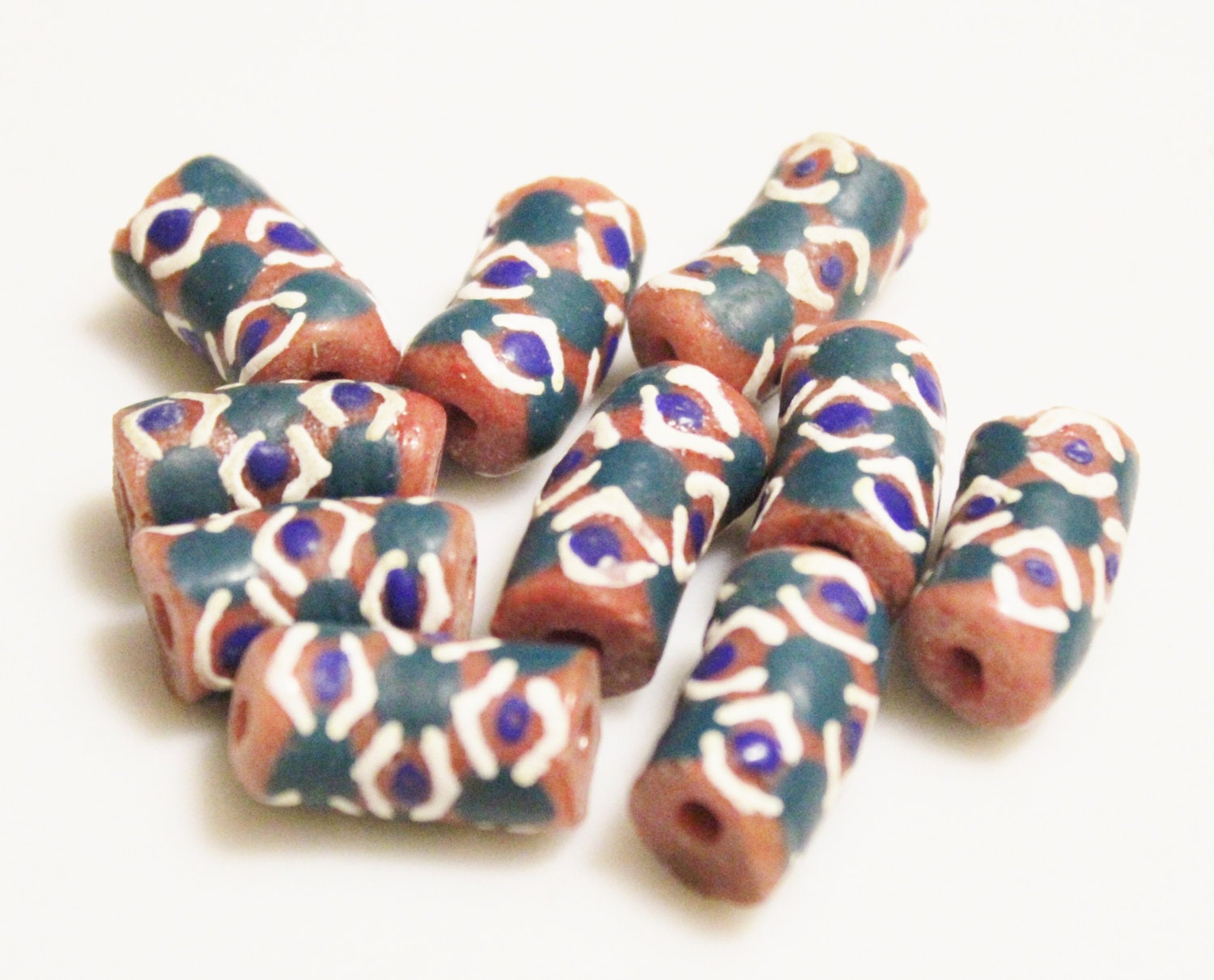 10 African Glass Beads Made in Ghana, Ethnic Beads, Colorful Recycled ...
