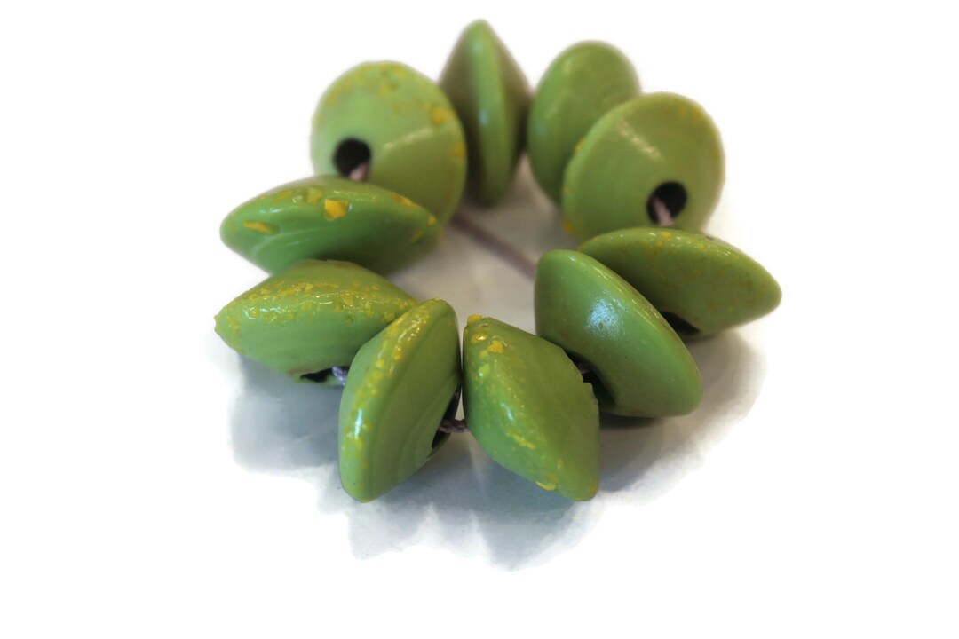 10 Green and Yellow Ethnic Disc Glass Beads- Trade Beads for Jewelry ...