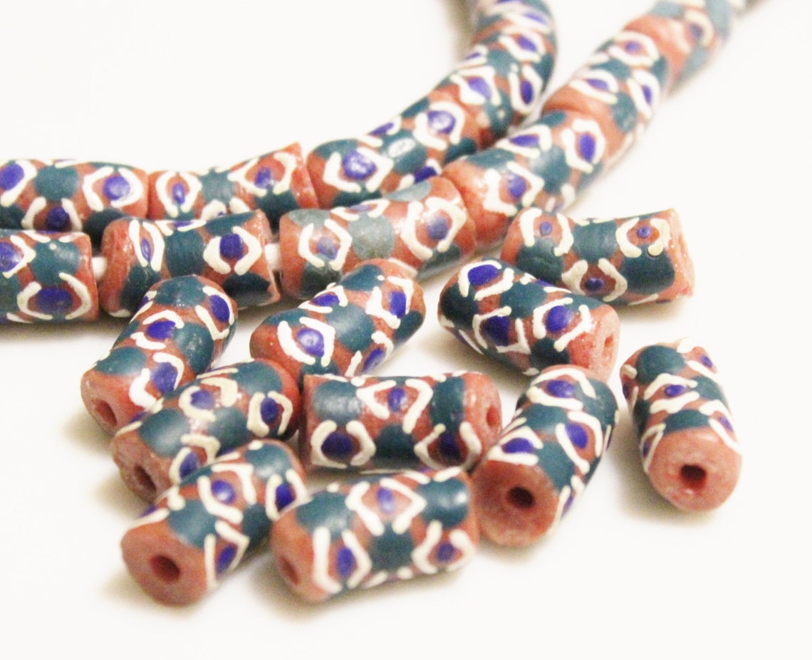 10 African Glass Beads Made in Ghana, Ethnic Beads, Colorful Recycled ...