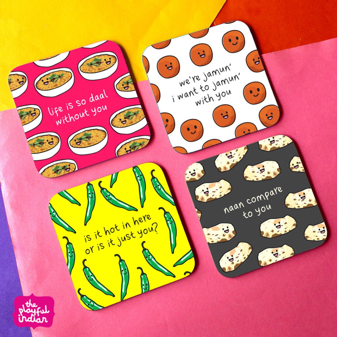 Set of 4 Funny Indian Food-inspired Coasters Indian - Etsy