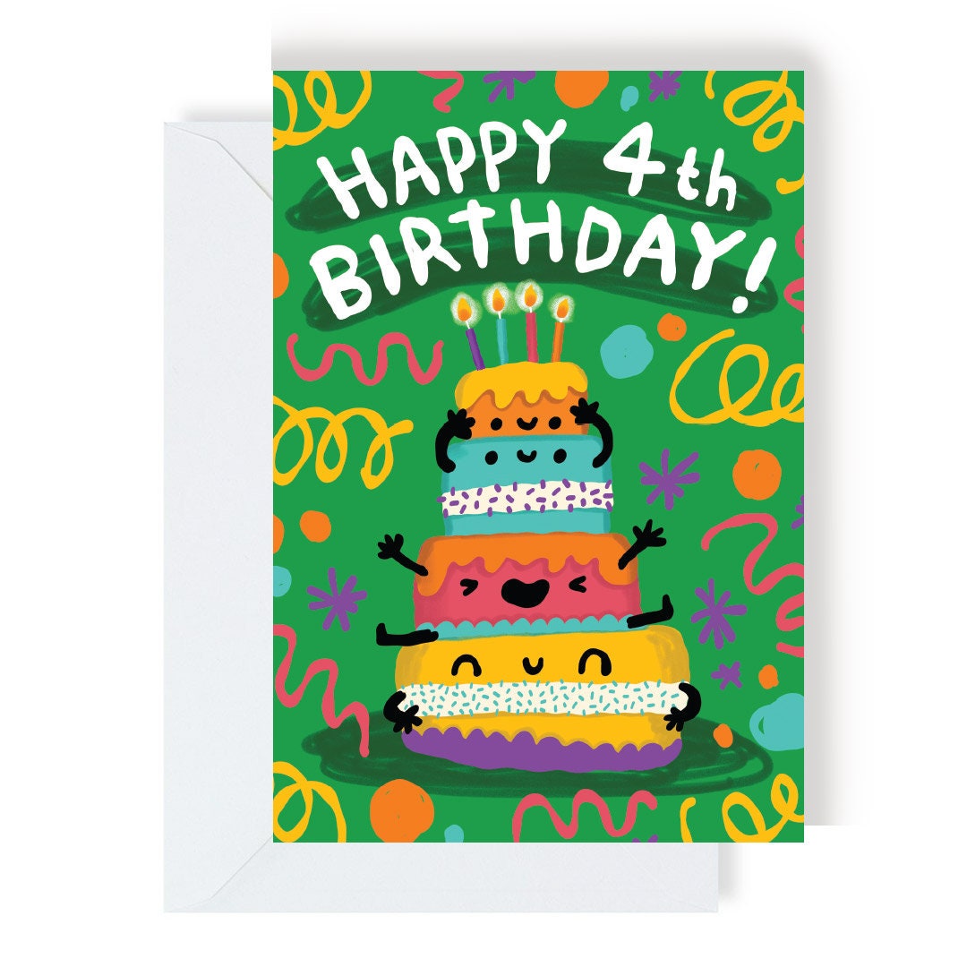 Happy 4th Birthday Kids Age Greeting Card - Etsy