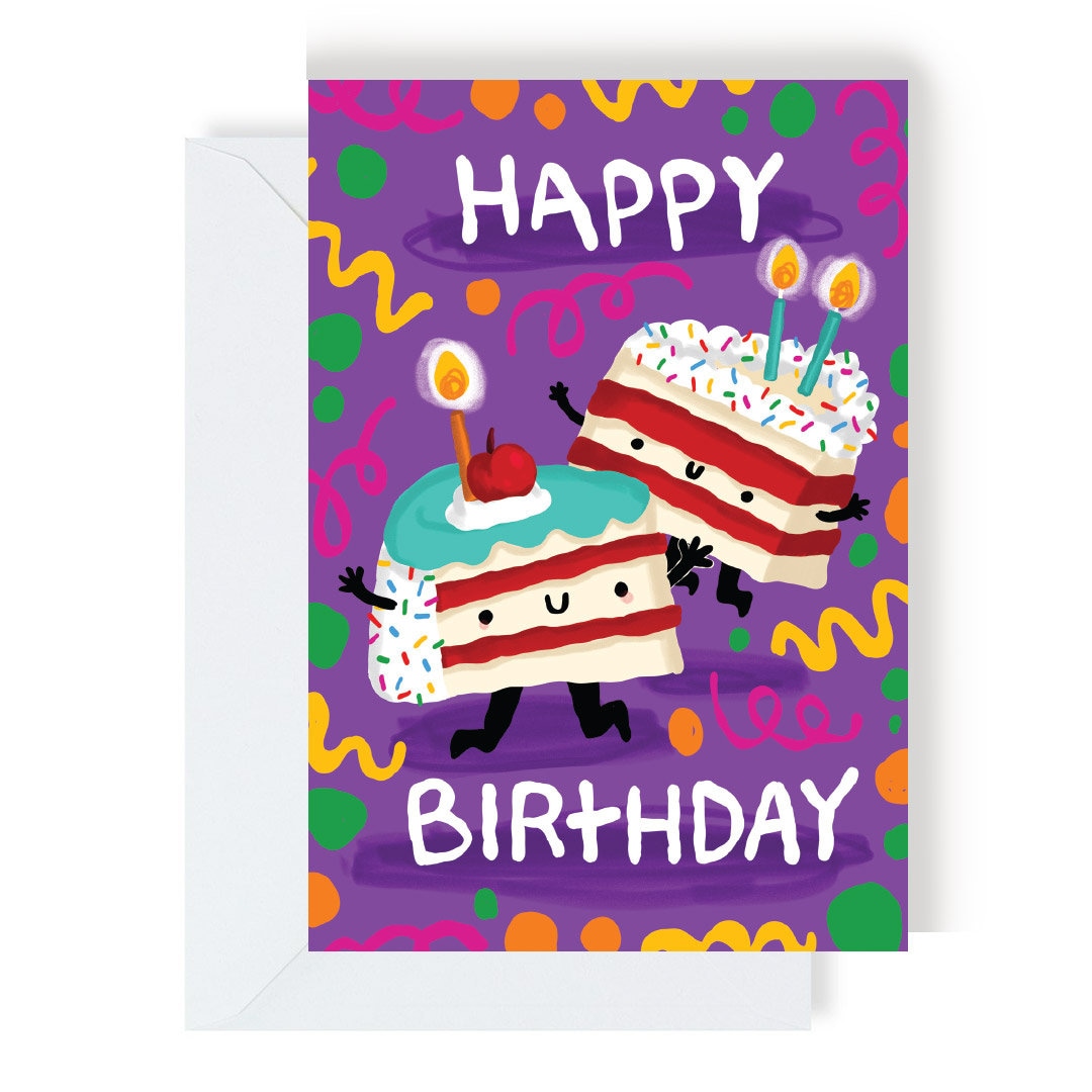 Happy Birthday Cake (purple) Greeting Card - Etsy