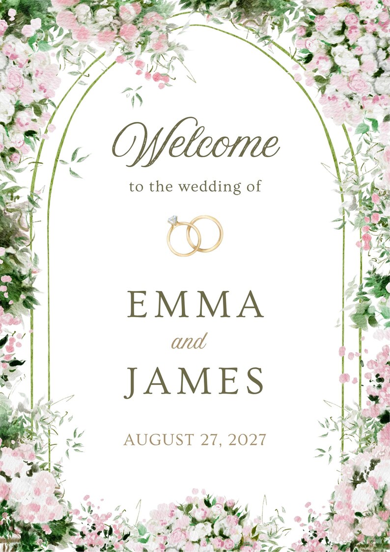 Editable Floral Wedding Welcome Sign Canva, Garden Wedding Signboard ...
