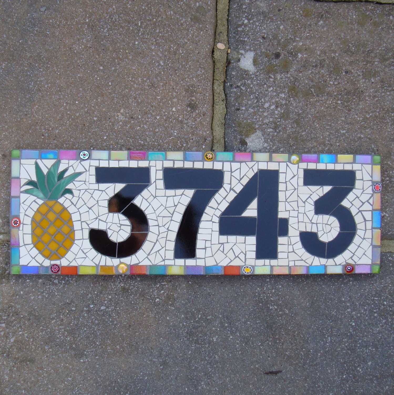 Custom Mosaic House Number Sign: Pineapple Accent, Outdoor Wall Decor ...