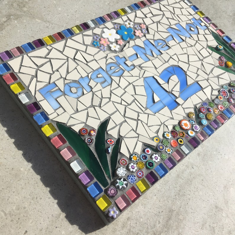 Mosaic House Number Sign: Floral Pastel Plaque - Etsy