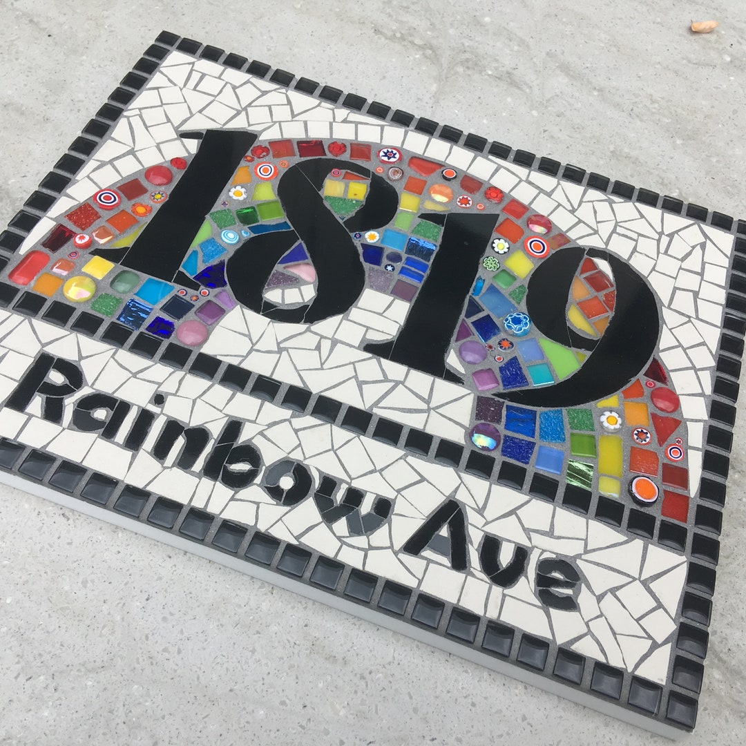 Rainbow Mosaic Address Sign: Custom House Number Plaque - Etsy