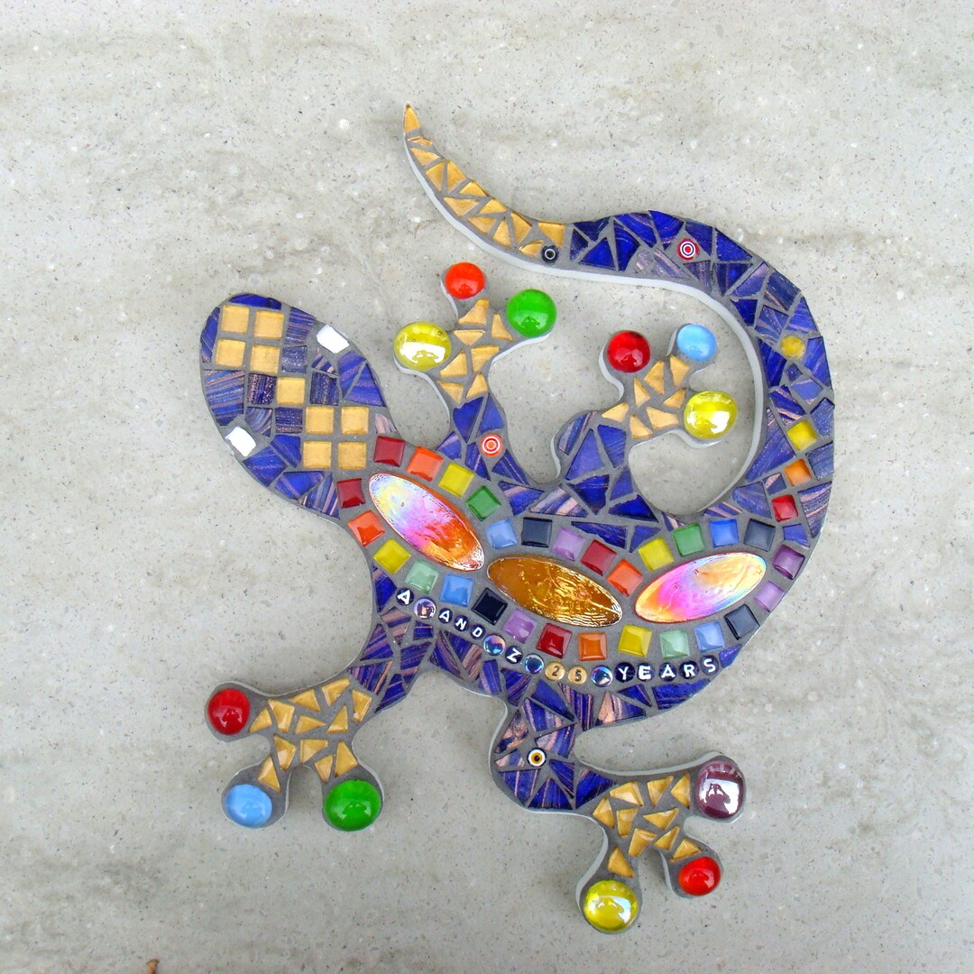 Mosaic Gecko, Personalised, Personalized, Multicolour, Rainbow, Garden ...