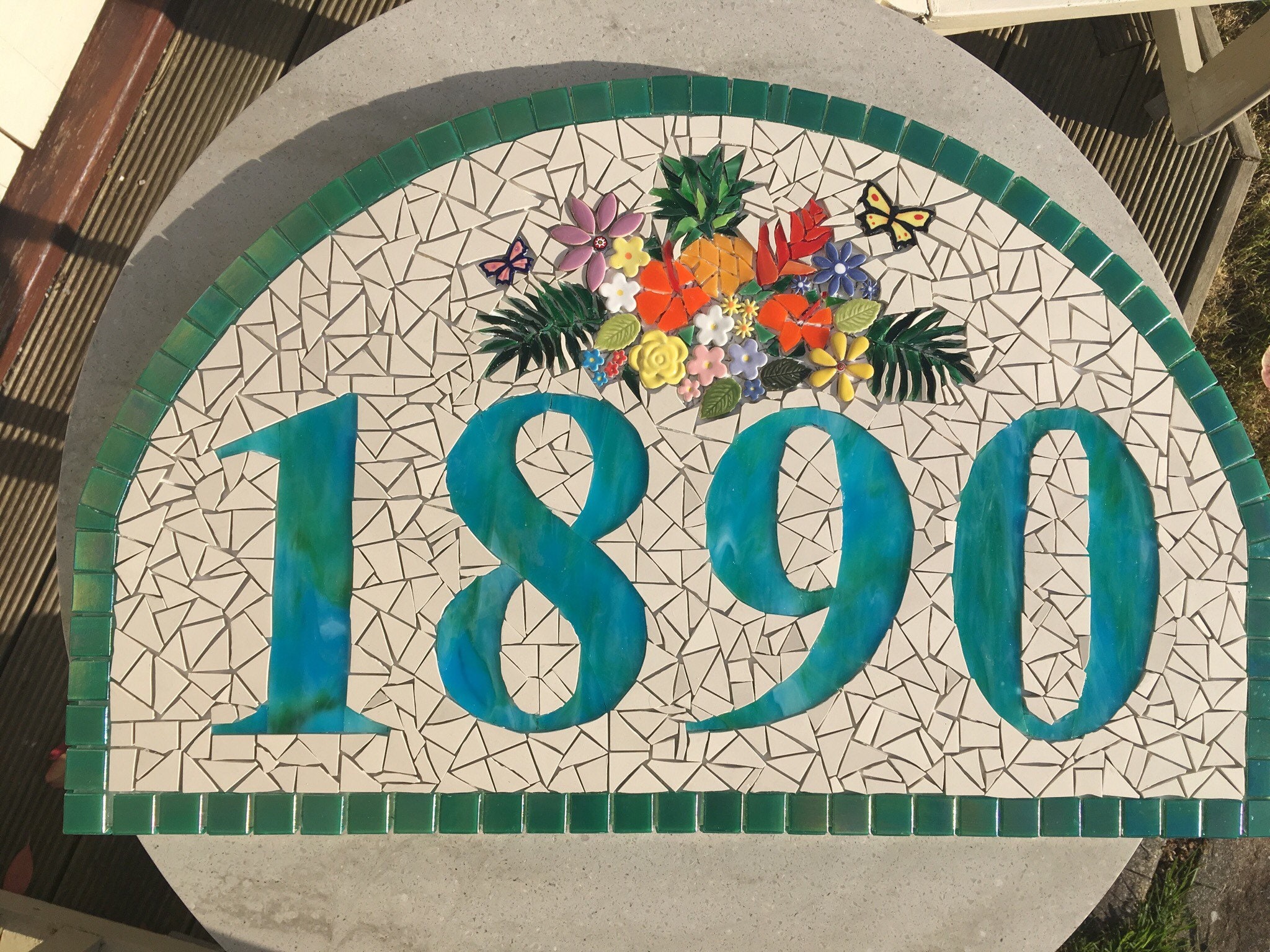 Large rounded Tropical number plaque 4 digit number plate | Etsy