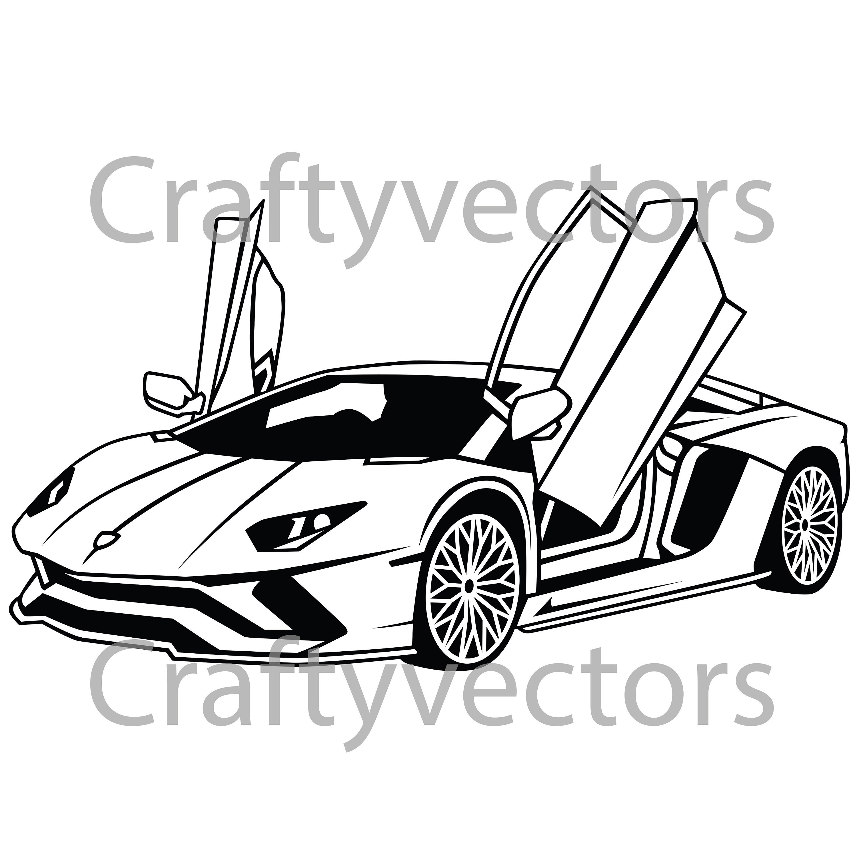 Lamborghini Aventador Black And White Drawing