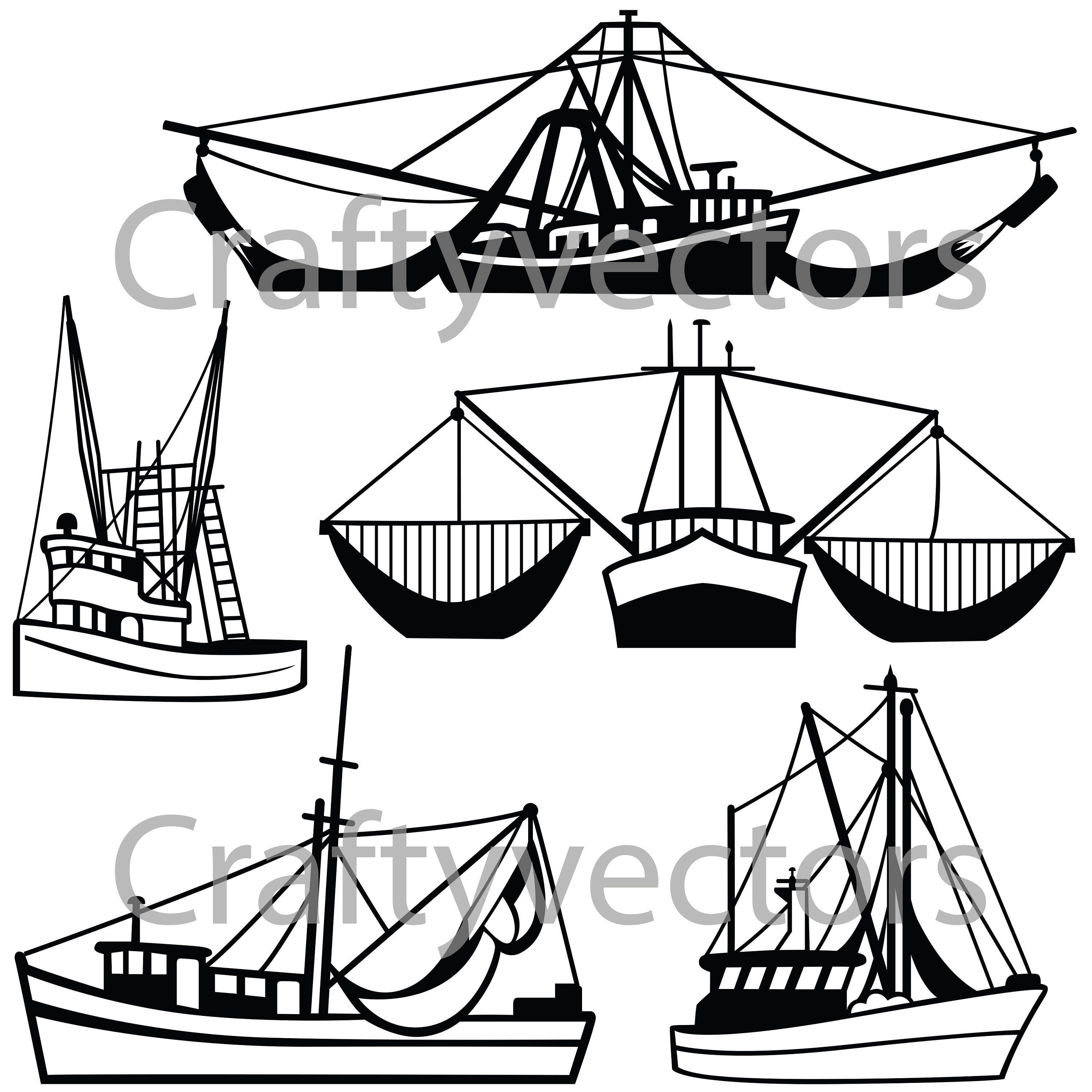 Shrimp Boat Silhouette Clipart